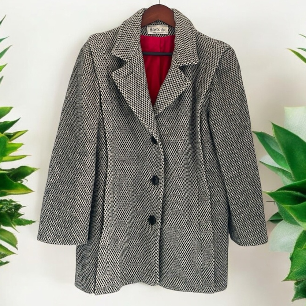 Vintage Herman Kay Herringbone Tweed Wool Coat Womens… - Gem